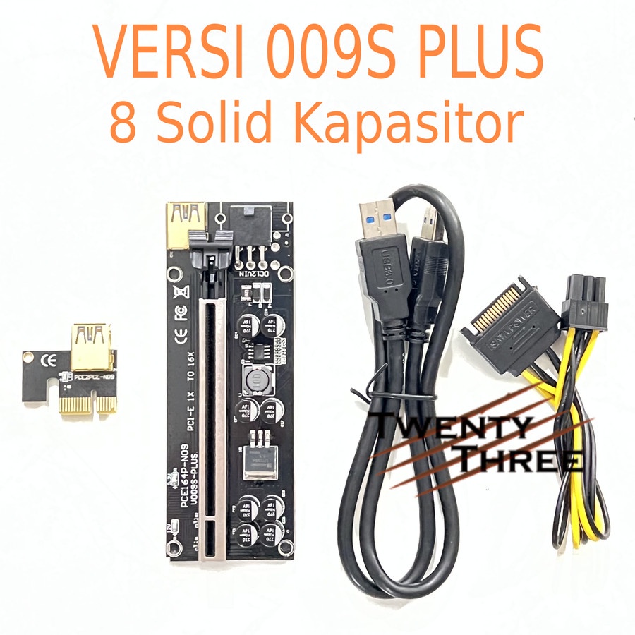 Jual PCIe RISER ver009S PLUS MINING 1x to 16x 8 kapasitor GPU VGA PCI ...