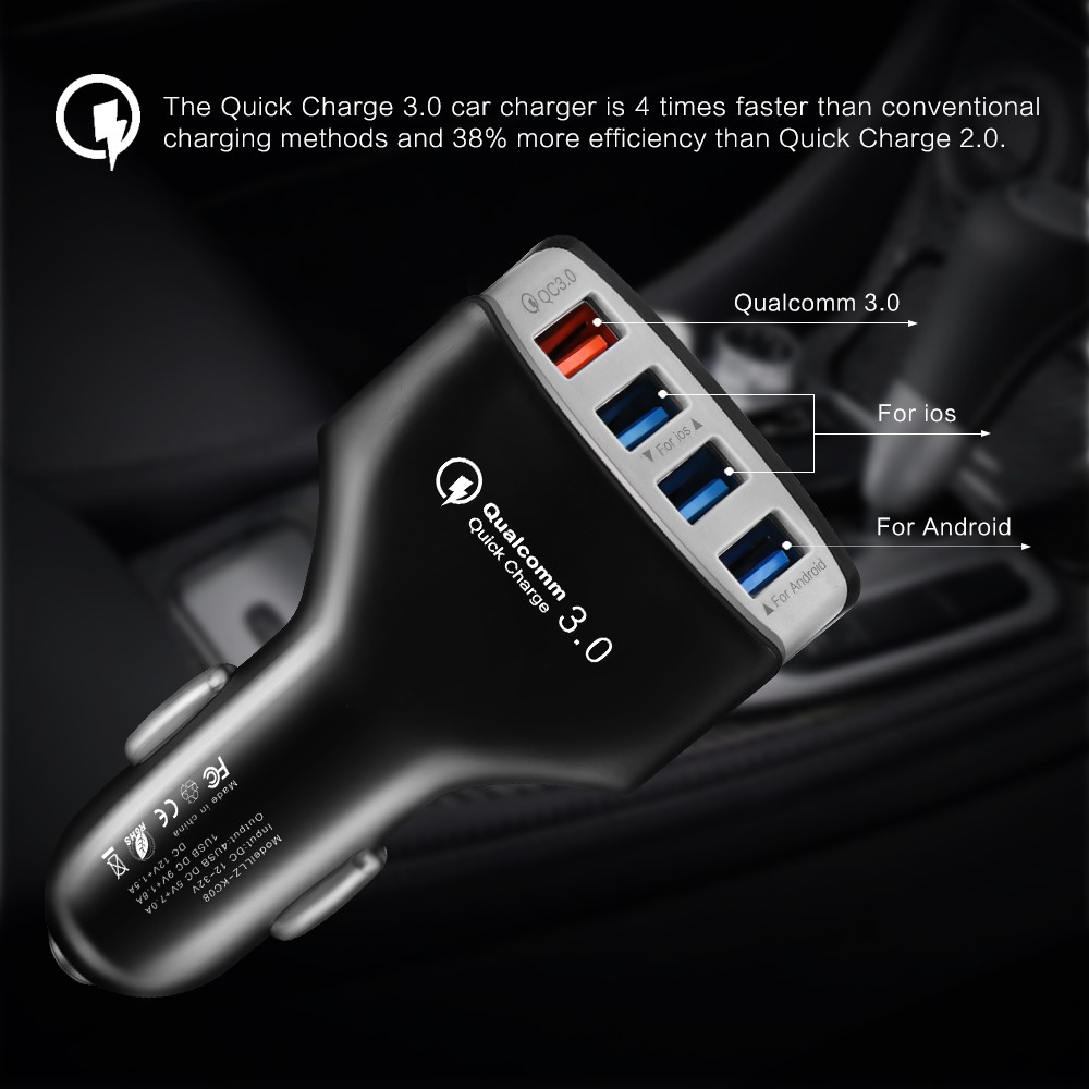 Jual Qualcomm Quick Charge QC 3.0 Car Charger 4 Port USB Fast Charger ...