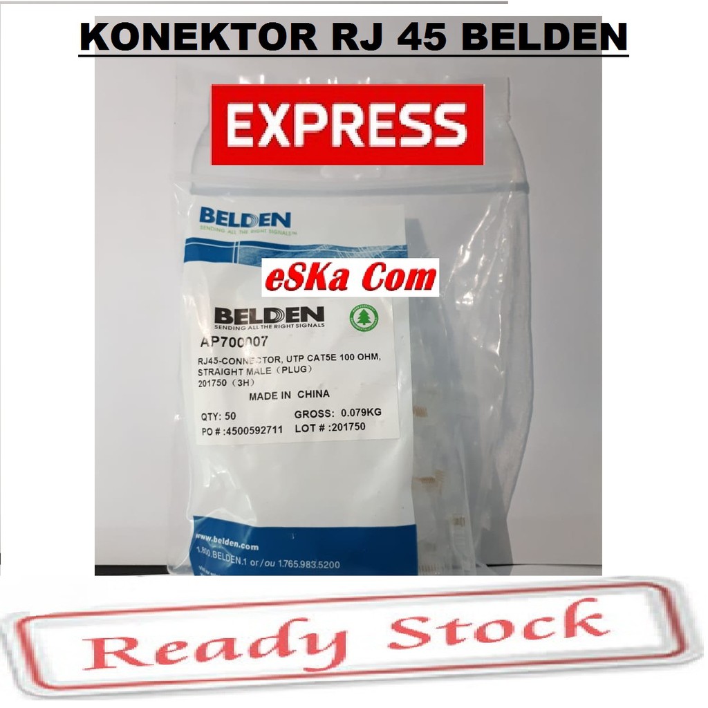 Jual Konektor RJ 45 Original Belden Connector RJ45 Cat5E Isi 50pcs ...