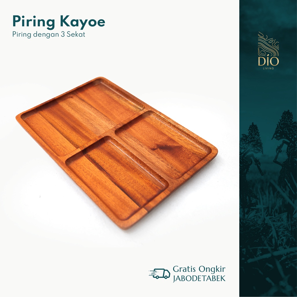 Jual Dio Living - Kayoe Piring Kotak 3 Sekat Kayu Solid Serbaguna Unik ...