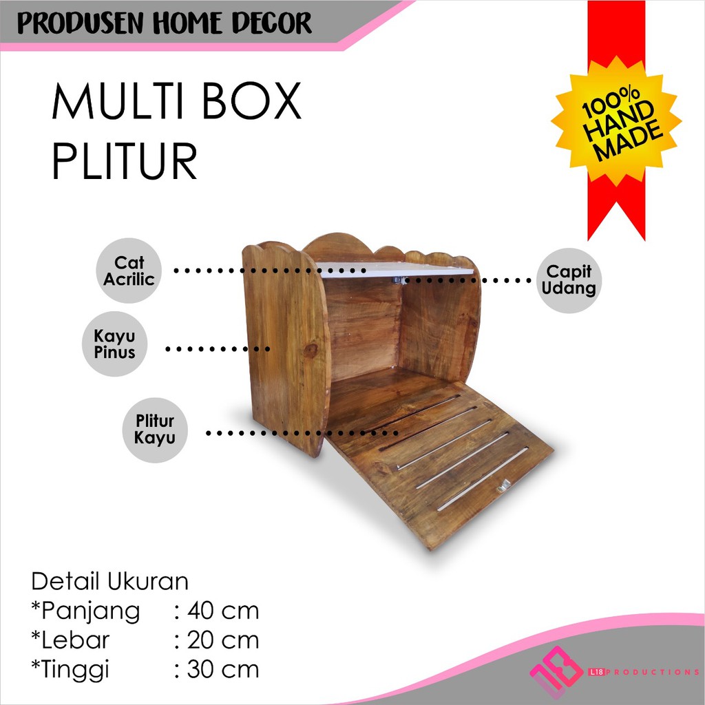 Jual Dine Wood Multibox Serbaguna Tempat Kotak Kayu Natural Politur ...