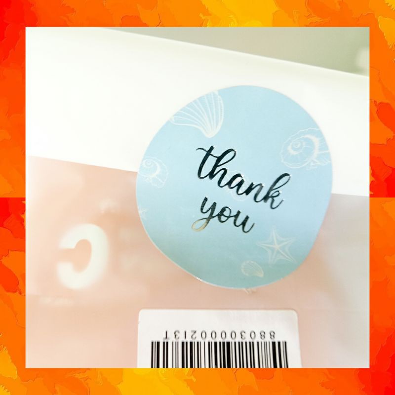 Jual stiker thank you biru muda motif kerang/ polos hotprint 60pc ...