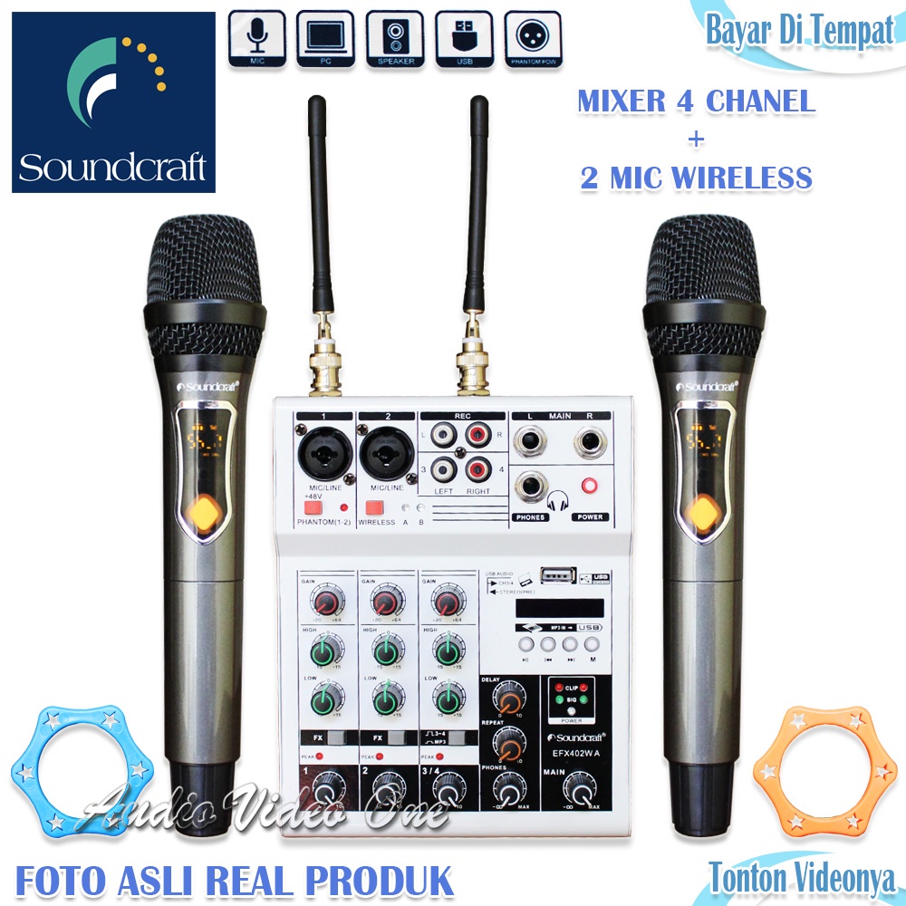 Jual Mixer Soundcraft Plus 2 Mic Wireless EFX402W Mikser Audio 4 Chanel + Microphone Wirles ...