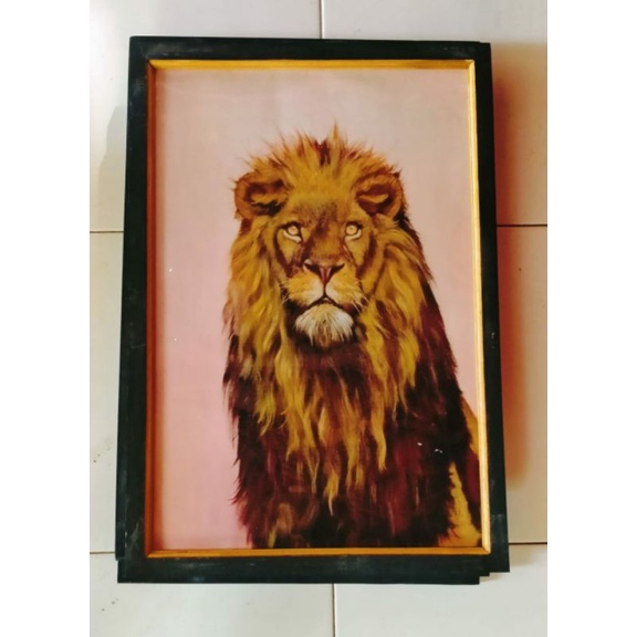 Jual hiasan dinding lukisan cetak singa raja hutan plus bingkai ukuran ...