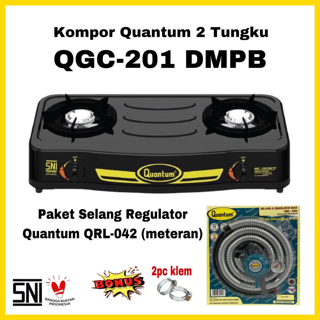 Jual Paket Kompor Gas Quantum 2 Tungku QGC-201 DMPB BONUS Selang ...