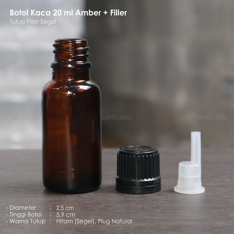 Jual Botol Kaca Amber 20 ml - Tutup Filler Hitam | Shopee Indonesia
