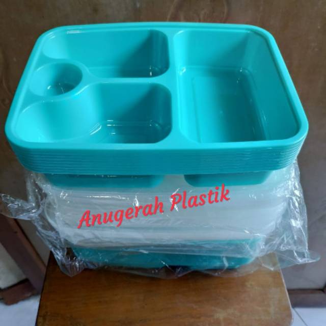 Jual Lunch Box Sekat 4 + Tutup Merek FIM WARNA BIRU TOSCA HARGA 25 PCS ...