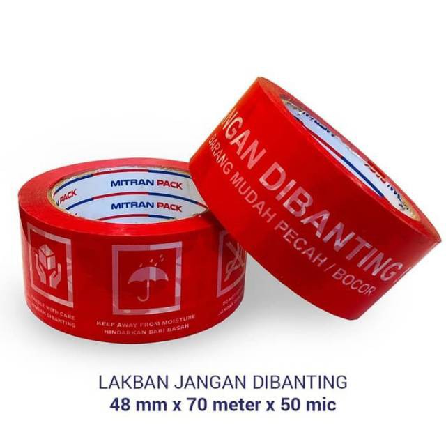 Jual MITRAN PACK Lakban fragile merah JANGAN DIBANTING 90yard/ Perekat ...