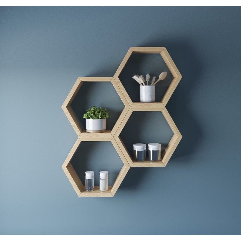 Jual Rak Hexagonal Rak Segi Enam Hiasan Dinding Kayu Jati Belanda