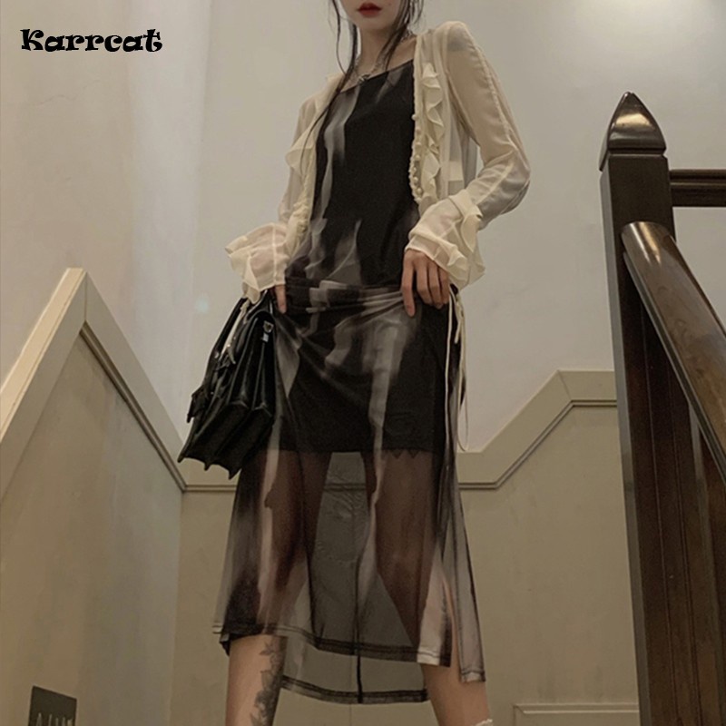 Jual Karrcat Gothic Mesh Dress Dark Aesthetics Grunge Midi Dress ...