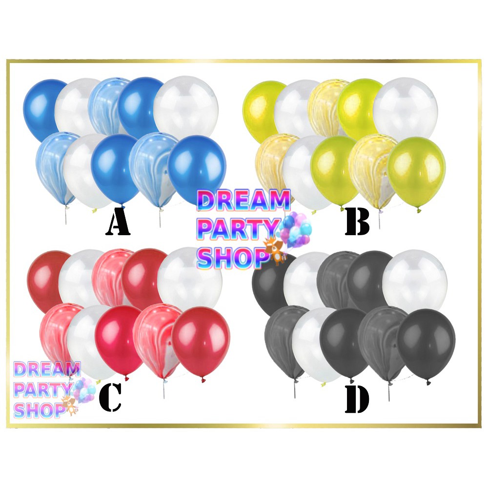 Jual Balon Marble Set/ Mix Balon Ultah/ Paket Balon Ultah Marble isi 10 ...