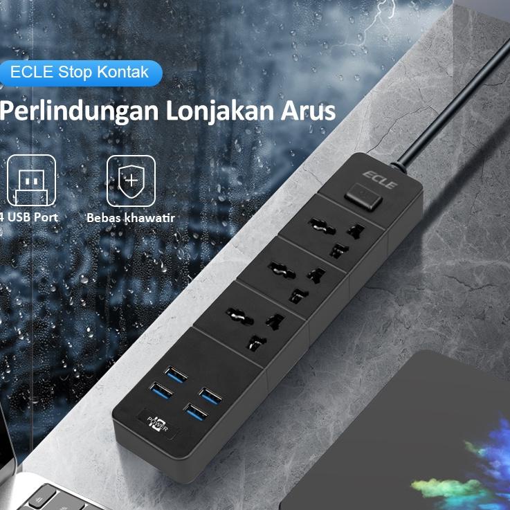 Jual Trend Dicari ECLE Power Strip Colokan Listrik Stop Kontak 4 USB Port +3 Lubang Socket +1 ...