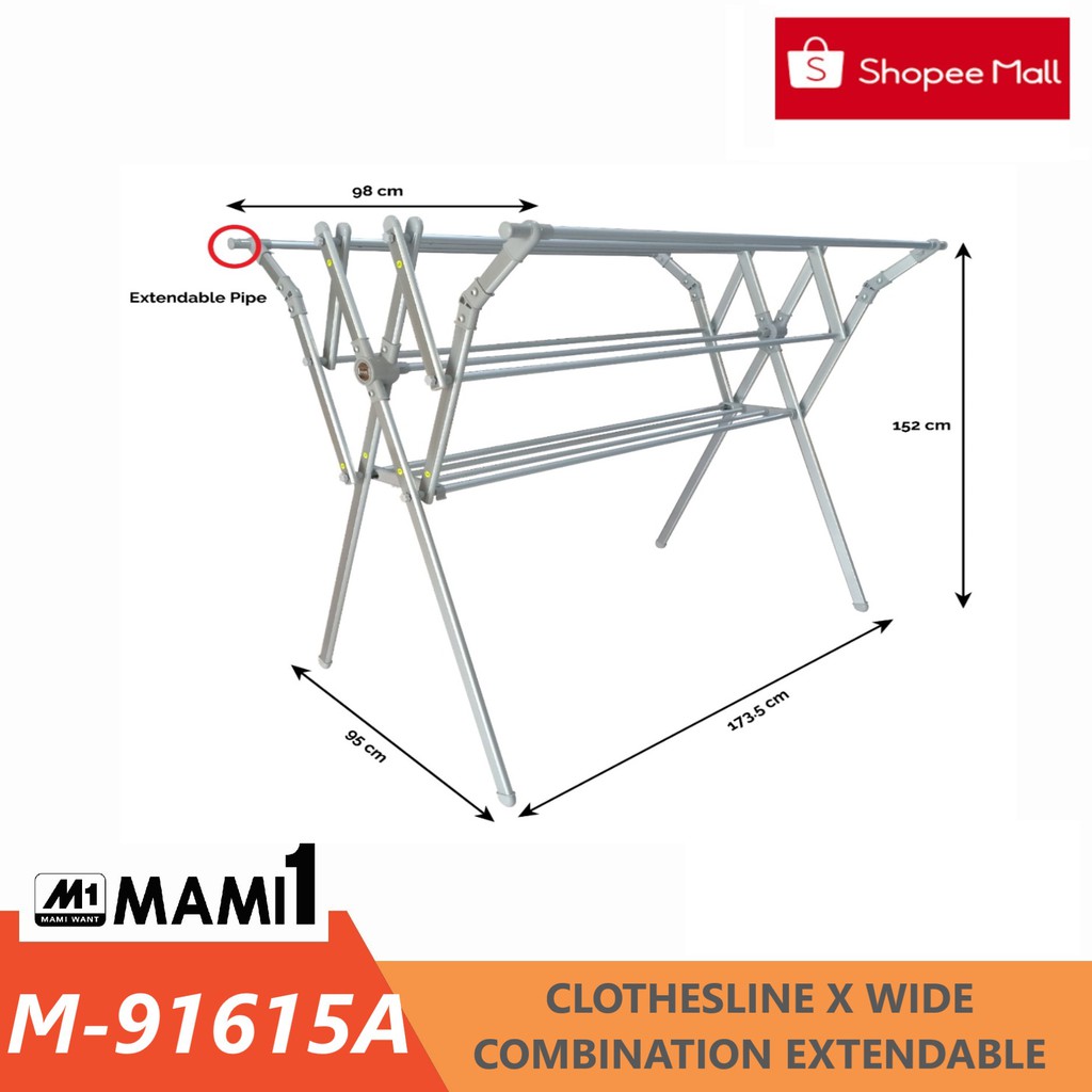 Jual MAMI1 M-91615A CLOTHESLINE X WIDE COMBINATION EXTENDABLE | Shopee Indonesia