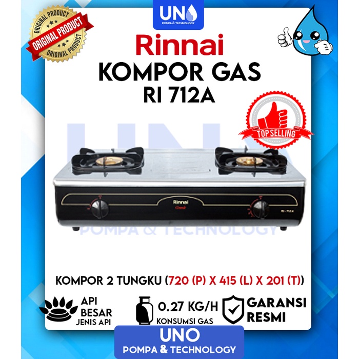 Jual Rinnai Kompor Gas Stainless Steel 2 Tungku Api Besar RI-712 A / RI ...