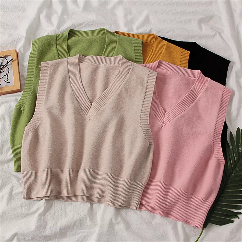 Jual NATHA VEST Crop Vest Luaran Rajut Wanita Polos Kerah V -#OMB ...