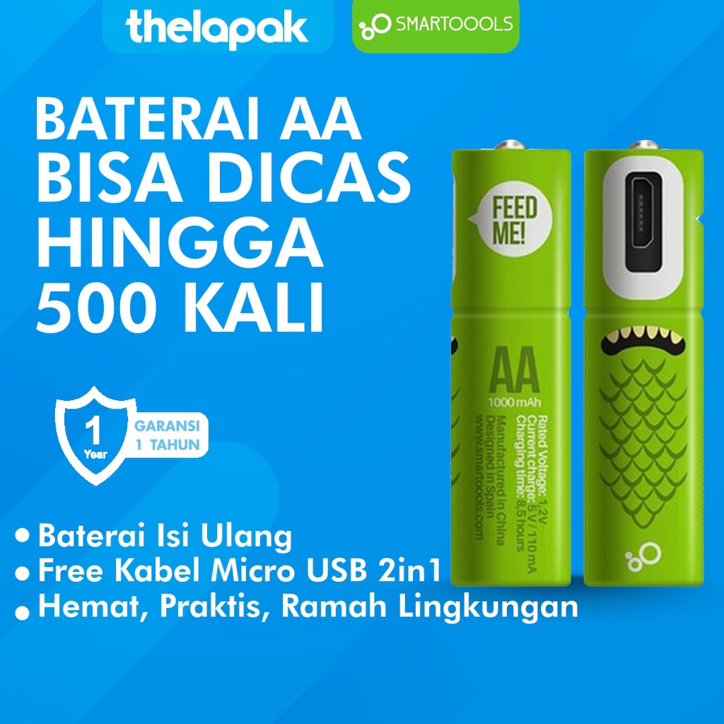 Jual Baterai Cas Isi Ulang 2pcs Smartoools Microbatt AA Micro USB ...