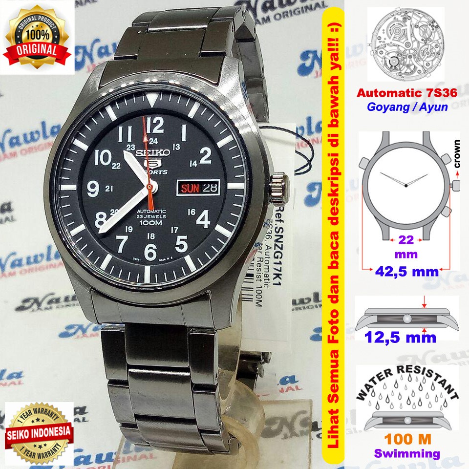 Jual Seiko 5 Sports SNZG17K1 Black IP Bracelet Stainless | Jam Pria ...