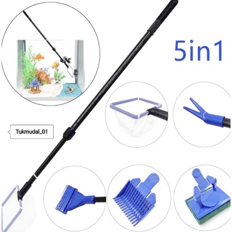 Jual AQUA TOOLS 5 in 1 Tongkat Pembersih Kaca Aquarium Algae Scraper ...