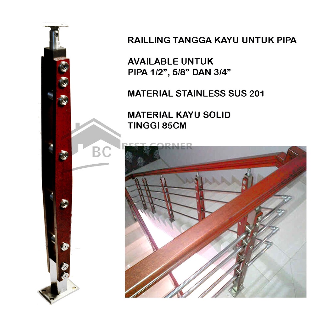 Jual Tiang Railling Tangga Kayu PIPA / Ralling tangga Stainless 201 ...