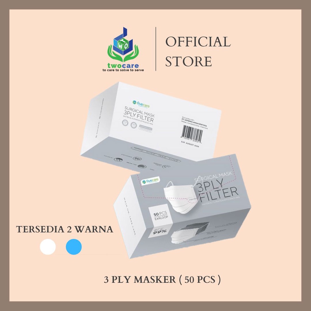 Jual MASKER Fivecare 3ply Masker Medis Masker Surgical Mask FIVE CARE ...