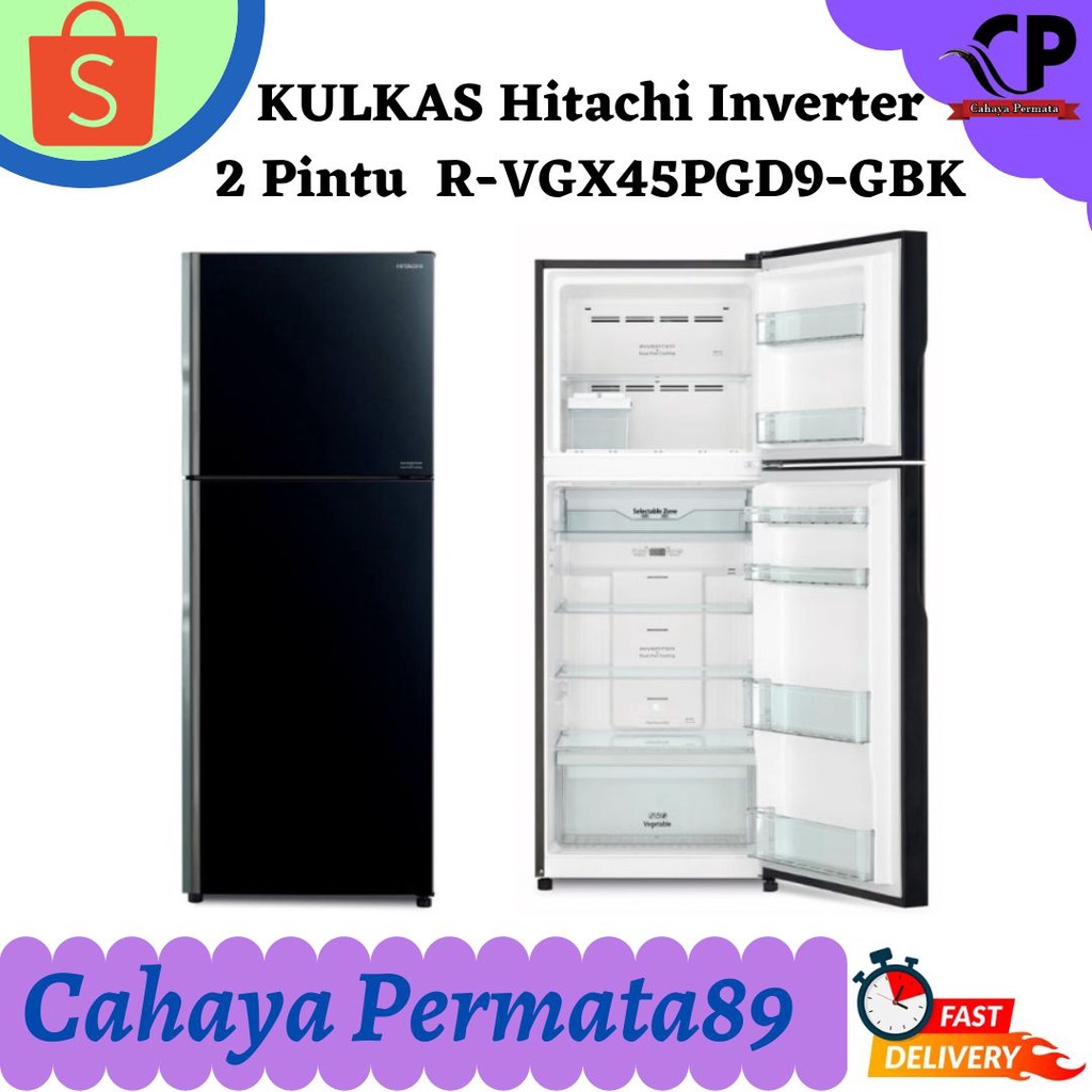 Jual KULKAS Hitachi R-VGX45PGD9-GBK 2 Pintu Inverter Dual Fan Cooling 366 Liter | Shopee Indonesia