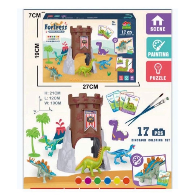 Jual Mainan Anak Mewarnai Dinosaurus Fortress Dinosaur Coloring Set ...