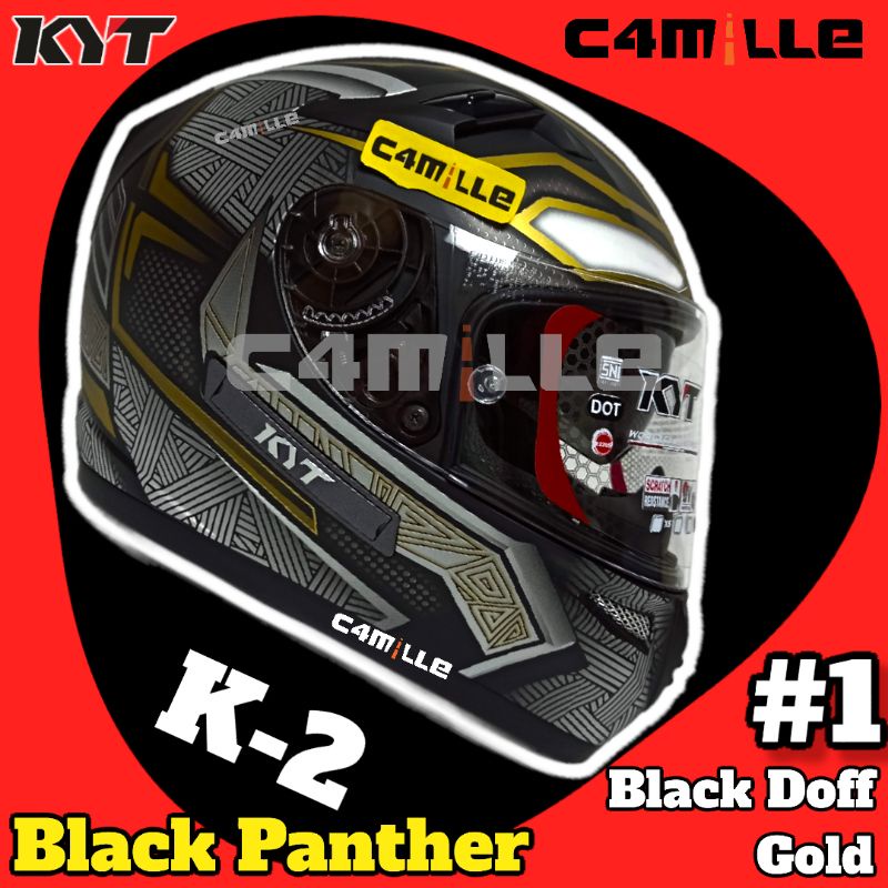Jual HELM KYT K2 RIDER BLACK PANTHER #1 BLACK DOFF GOLD DOUBLE VISOR ...