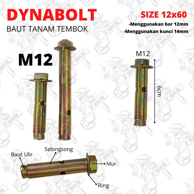Jual DYNABOLT M12 Baut Tanam 12x60 / 12x99 Dinabolt Ramset Kunci 14 ...