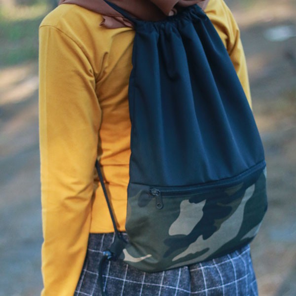 Jual Tas Serut Stringbag String Bag Backpack Tas Punggung Pria Wanita SPNB Kanvas Kombinasi ARMY ...