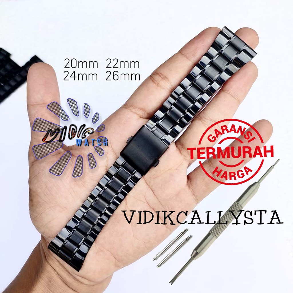 Jual Strap Tali Jam Tangan Rante Hitam Stainless steel besi Lurus 20 22 ...