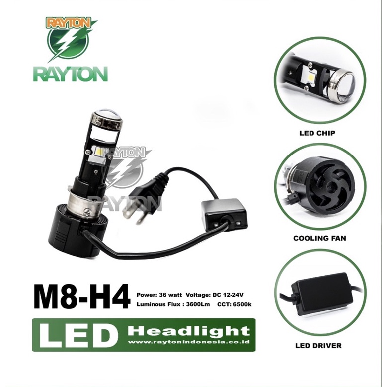 Jual LAMPU DEPAN / LAMPU UTAMA /HEADLAMP LED RAYTON M8 H4 MINI PROJECTOR 36W MOBIL & MOTOR RTD ...