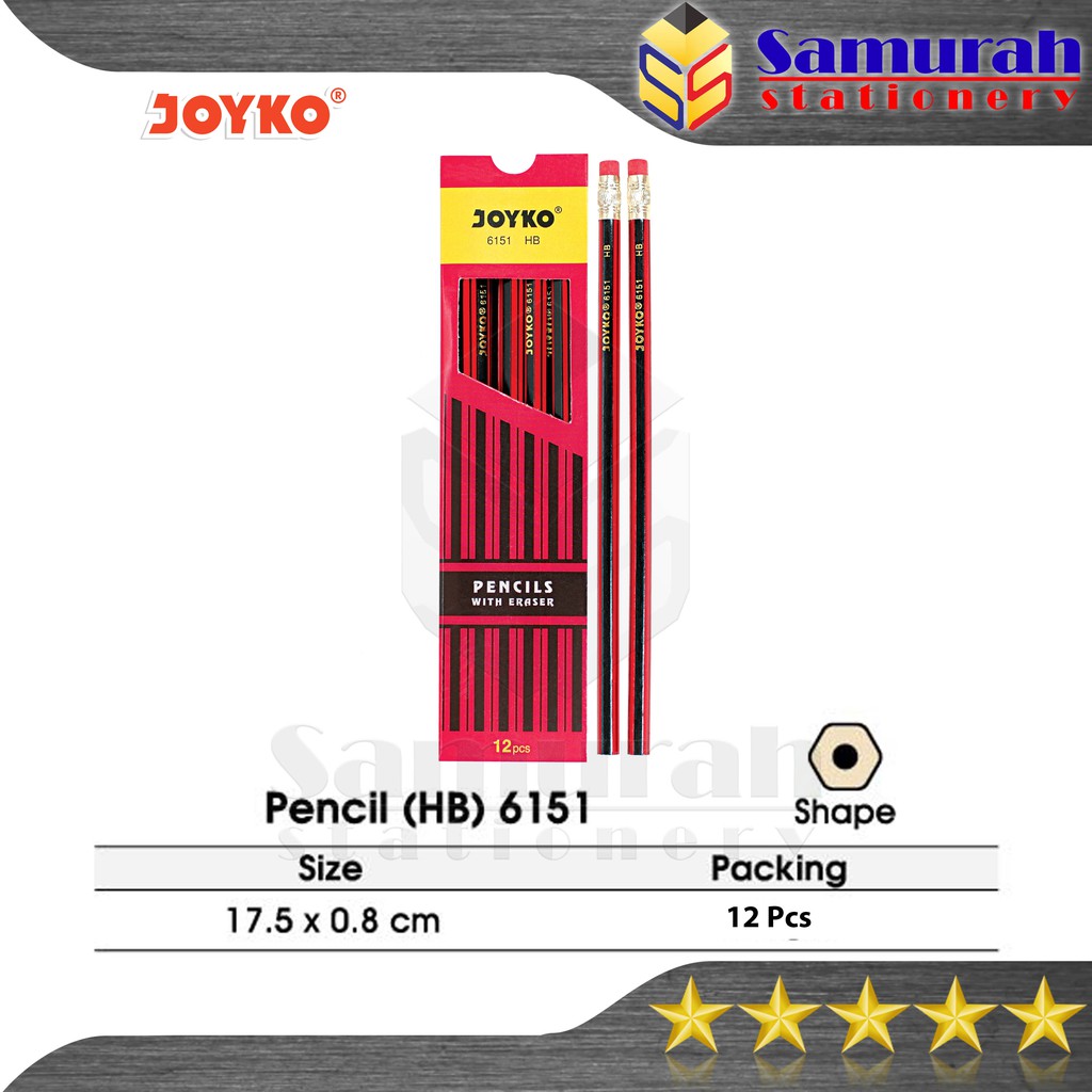 Jual Pensil Kayu Joyko HB 6151 Merah - Hitam + Penghapus / Wooden ...