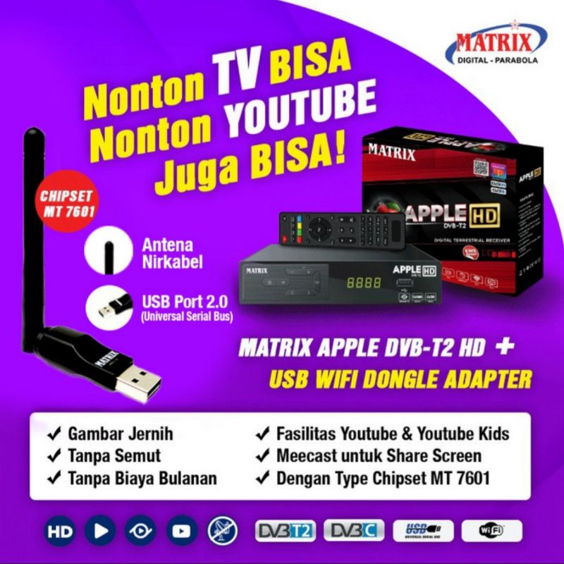 Jual Paket Receiver set top box matrix apple dvb t2 HD + Wifi Dongle | Shopee Indonesia