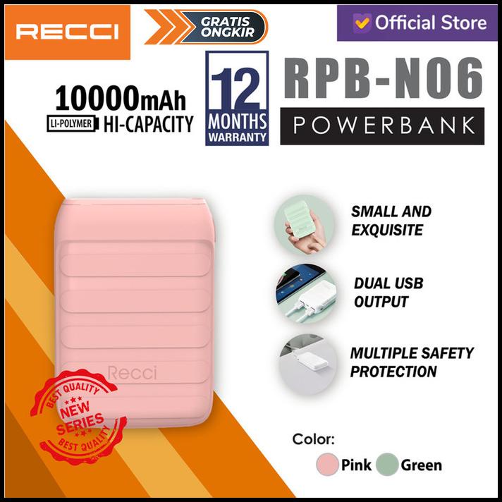 Jual Recci Powerbank Rpb-N06 Dual Usb 10000Mah Pink/Hijau | Shopee Indonesia