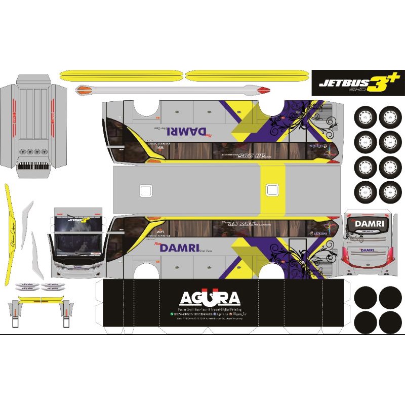 Jual Lembaran Pola PaperCraft Bus DAMRI JB3+HDD Skala 1:50 | Shopee ...
