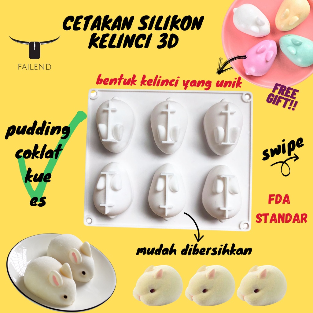 Jual Cetakan silikon pudding coklat fondant bunny kelinci rabbit 3D ...