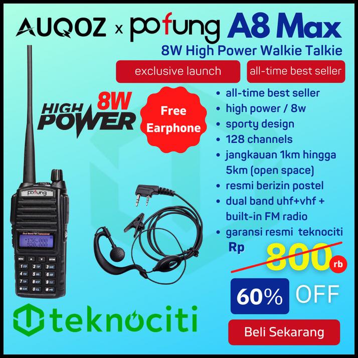 Jual Auqoz X Pofung A8 Max Walkie Talkie - Ht Uhf Vhf By Uv82 8W High Power | Shopee Indonesia