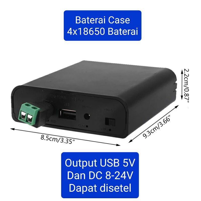 Jual UPS battery case 4x18650 USB 5V DC 8-24V adjustsble 8.4v 9v 12v 12 ...