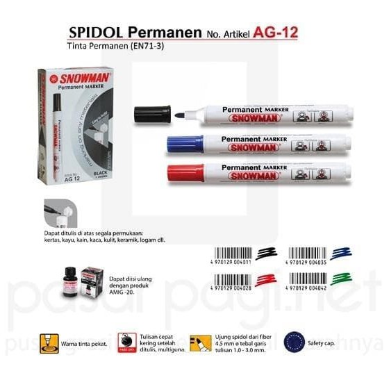Jual SNOWMAN - Spidol Permanent Warna AG12 - 1 PCS | Shopee Indonesia