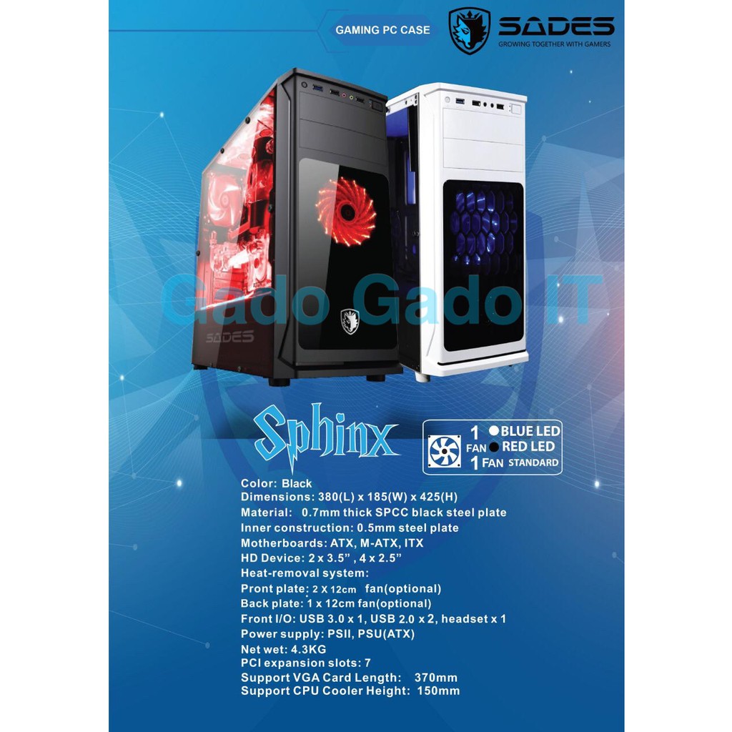 Jual Casing Komputer Gaming PC Case CPU SADES SPHINX Acrylic Side Panel ...