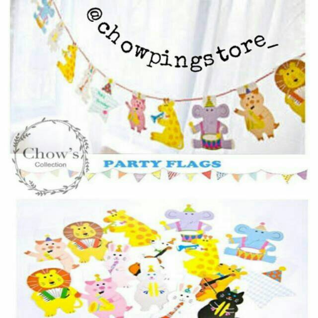 Jual Banner / Bunting Flag Animal Shape / Banner karakter Binatang ...