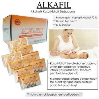 Jual ALKAFIL KASA HYDROPHIL ALKOHOL 70%ISI 16 SACHET/KASA TALI PUSAR ...
