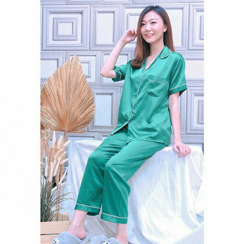 Jual TABRIZZO - Piyama Satin Velvet Polos | Piyama Dewasa Lengan Pendek ...