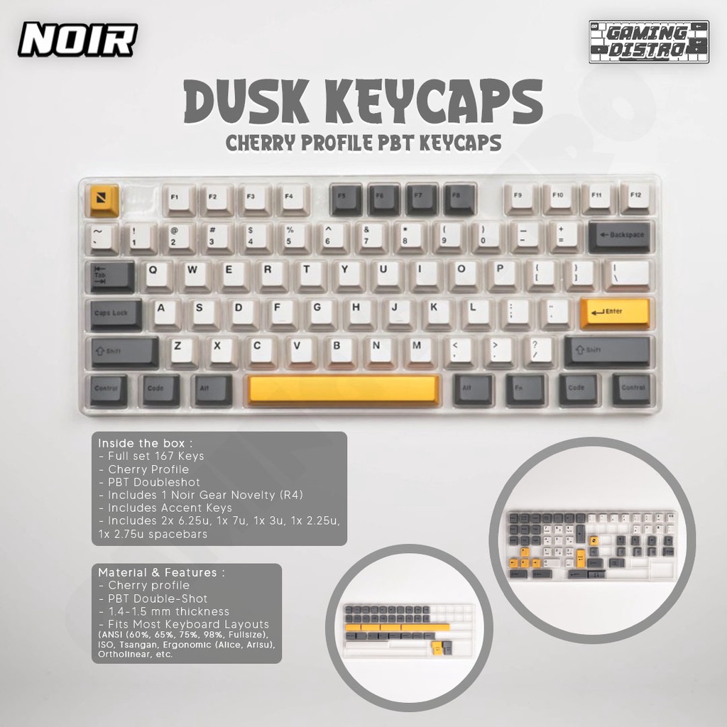 Jual Keycaps Noir Dusk Cherry Profile PBT Double Shot - 167 Keys Set ...