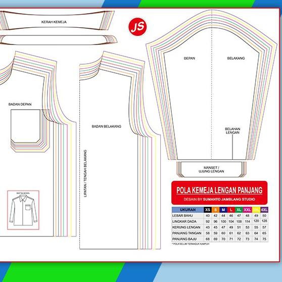 Jual Menarik.. Pola Jiplak Kemeja Pria Dewasa Lengan Panjang 8 in 1 [ Pola Baju Jamblang Studio ...