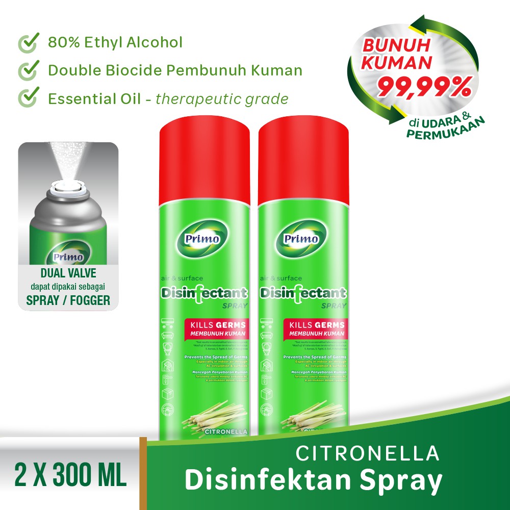 Jual PRIMO Disinfectant Spray Fogging Citronella 2 x 300 mL Disinfektan ...
