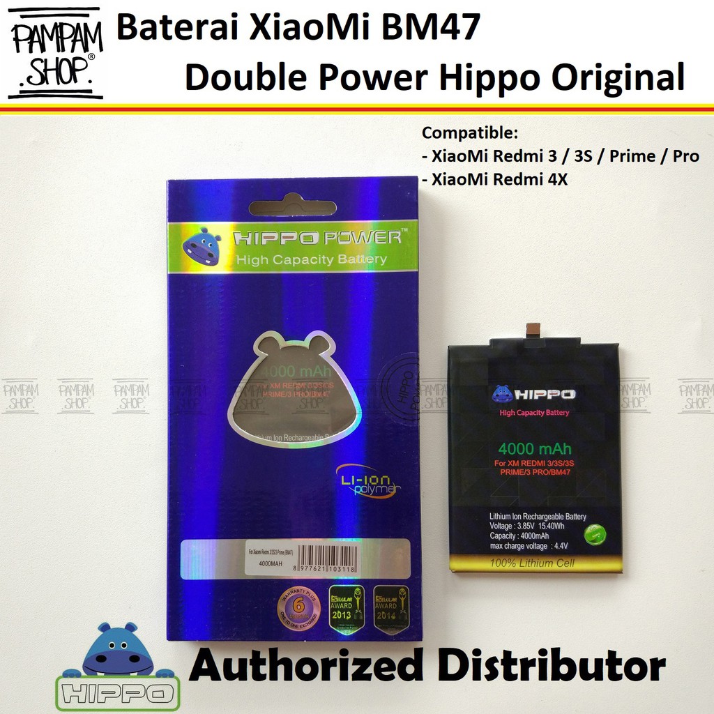 Jual Baterai Hippo Double Power Original XiaoMi BM47 Redmi 3 3S Prime ...