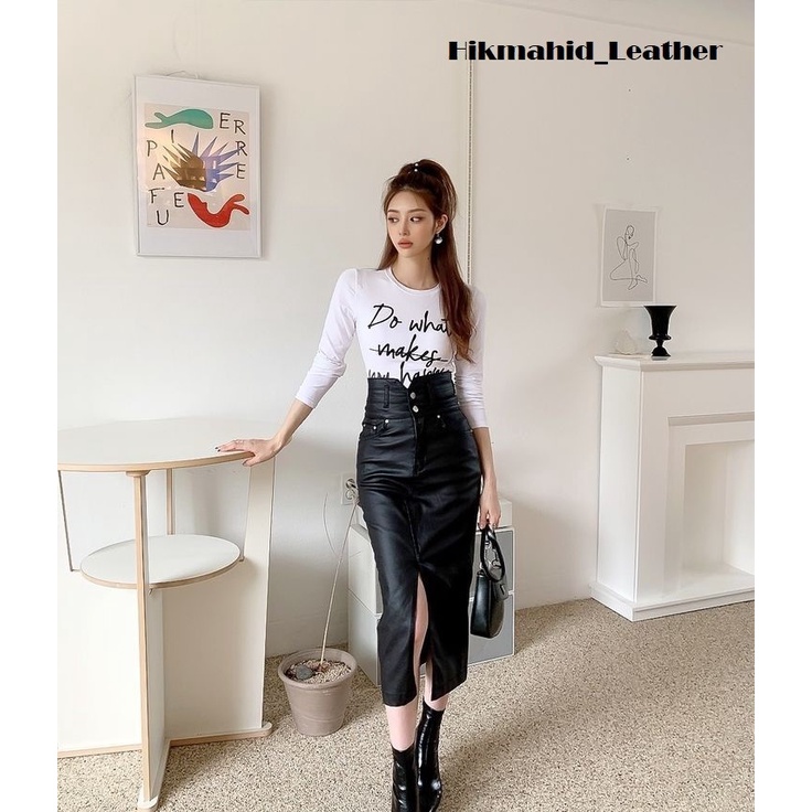 Jual Rok Kulit PU Rok Midi Wanita Korea Style Model Terkini 2022 ...