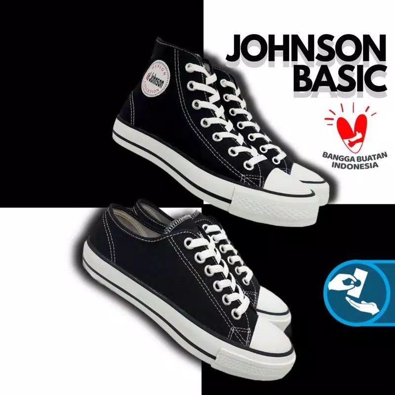 Jual Sepatu Johnson Basic Black White Low & High Original | Shopee ...