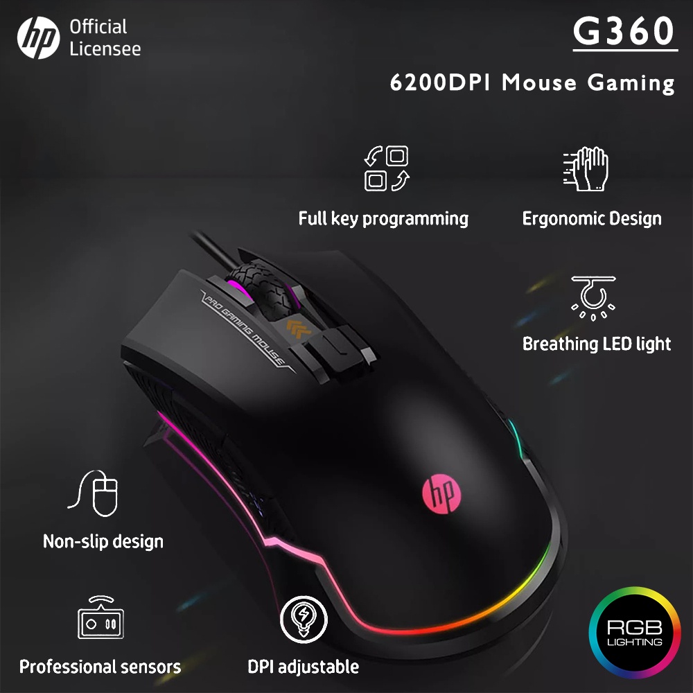Jual Mouse Gaming HP G360 - 6200DPI RGB Driver Macro Software | Shopee ...